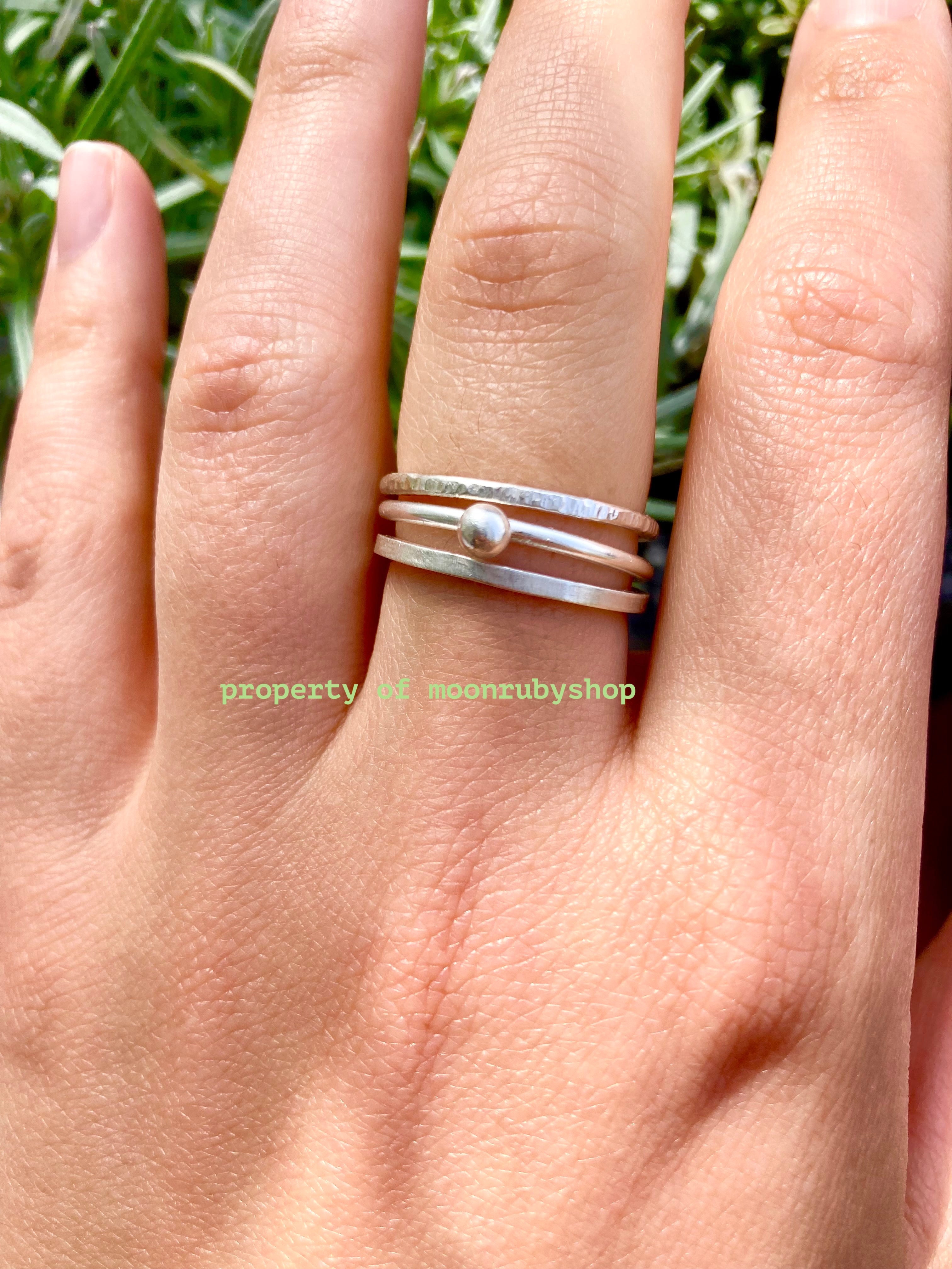 3 Handmade Hammered Silver Rings Set – Thin, Textured, Stackable with ...